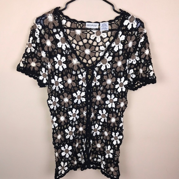 White Stag | Sweaters | Vtg White Stag Womens Crochet Floral Buttonup ...